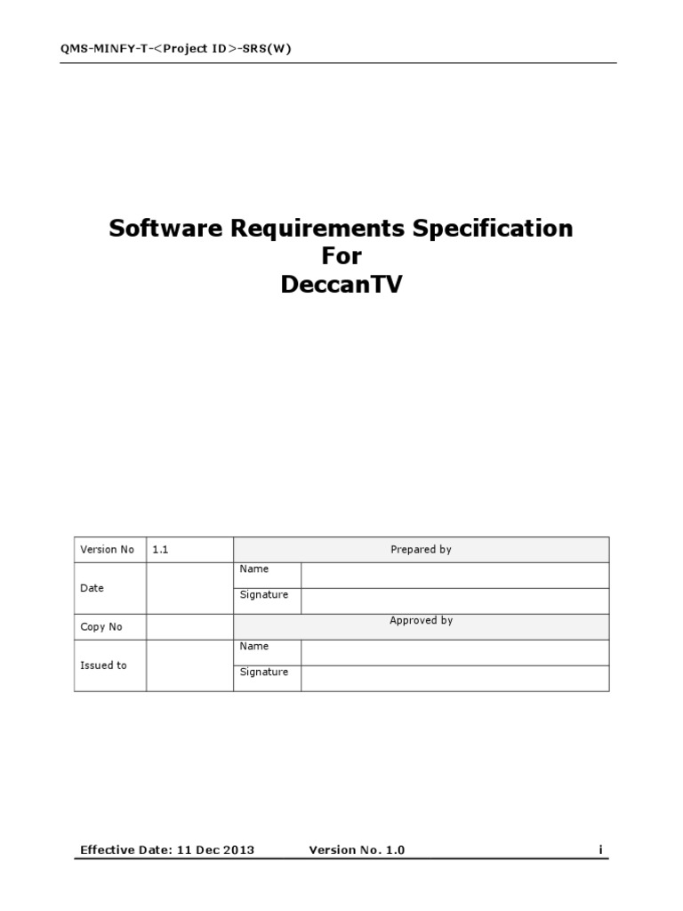 QMS-FITES-T-SRS (Software Requirements Specification Template) | PDF ...