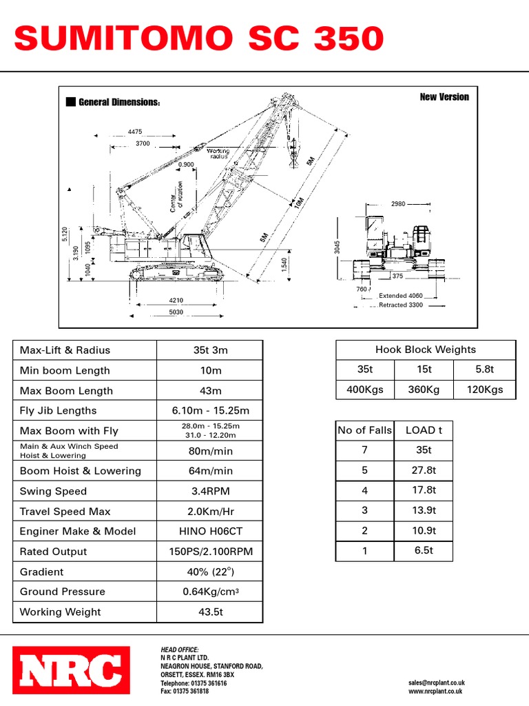 Sumitomo SC 350 Crane Load Chart | PDF | Home & Garden
