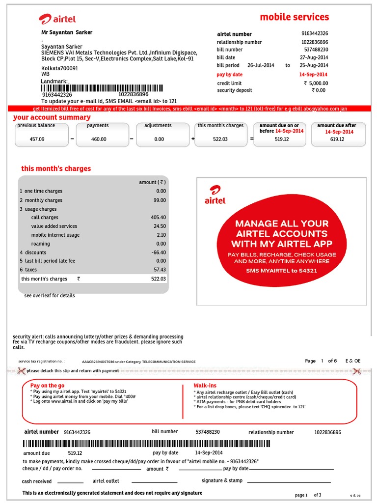 Mobile Services: Your Account Summary | PDF | Invoice | Cheque