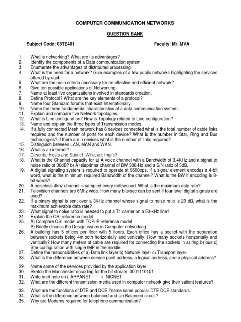 CCN Question Bank ODD' 12 | PDF | Computer Network | Osi Model