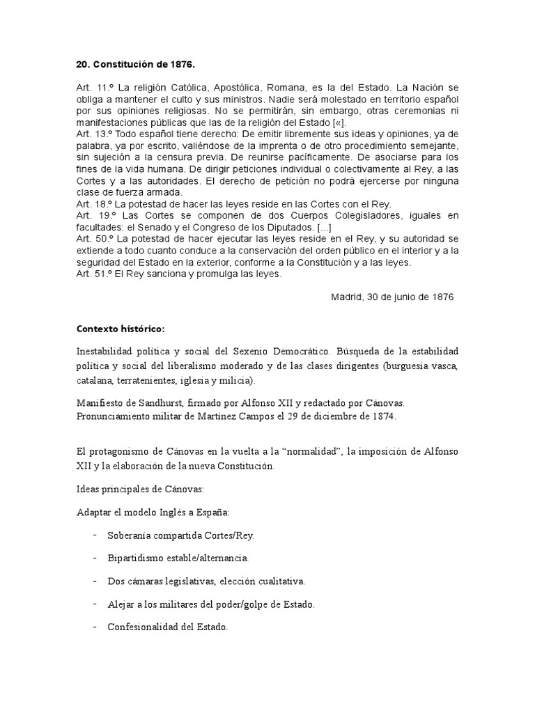 Constitución de 1876: Contexto y Principios | PDF | Parlamento | España