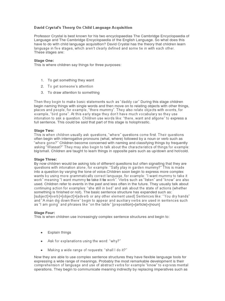 David Crystal's Child Language Stages | PDF | Question | Verb