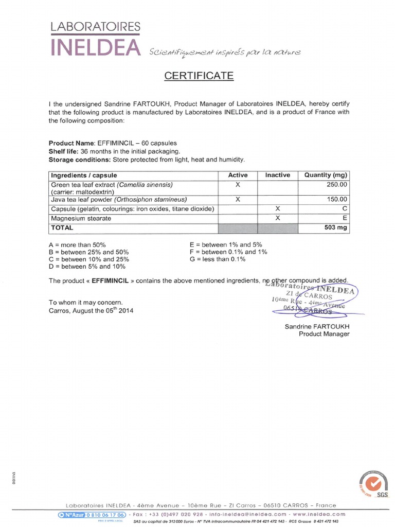 Composition Certificate EFFIMINCIL | PDF