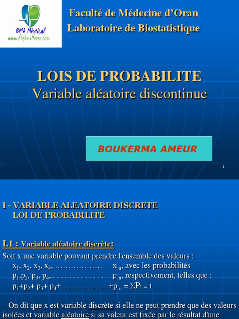 LOIS DE PROBABILITE-Variable Aléatoire Discontinue | PDF | Loi de probabilité | Probabilité