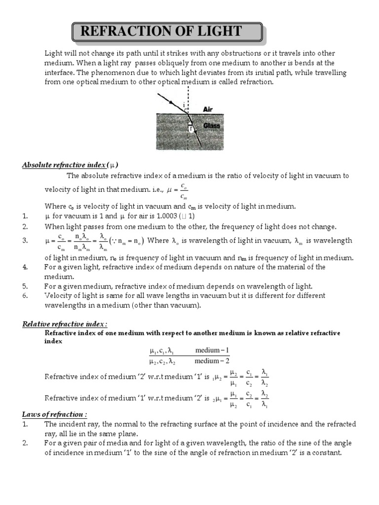 Refraction | PDF | Lens (Optics) | Refraction