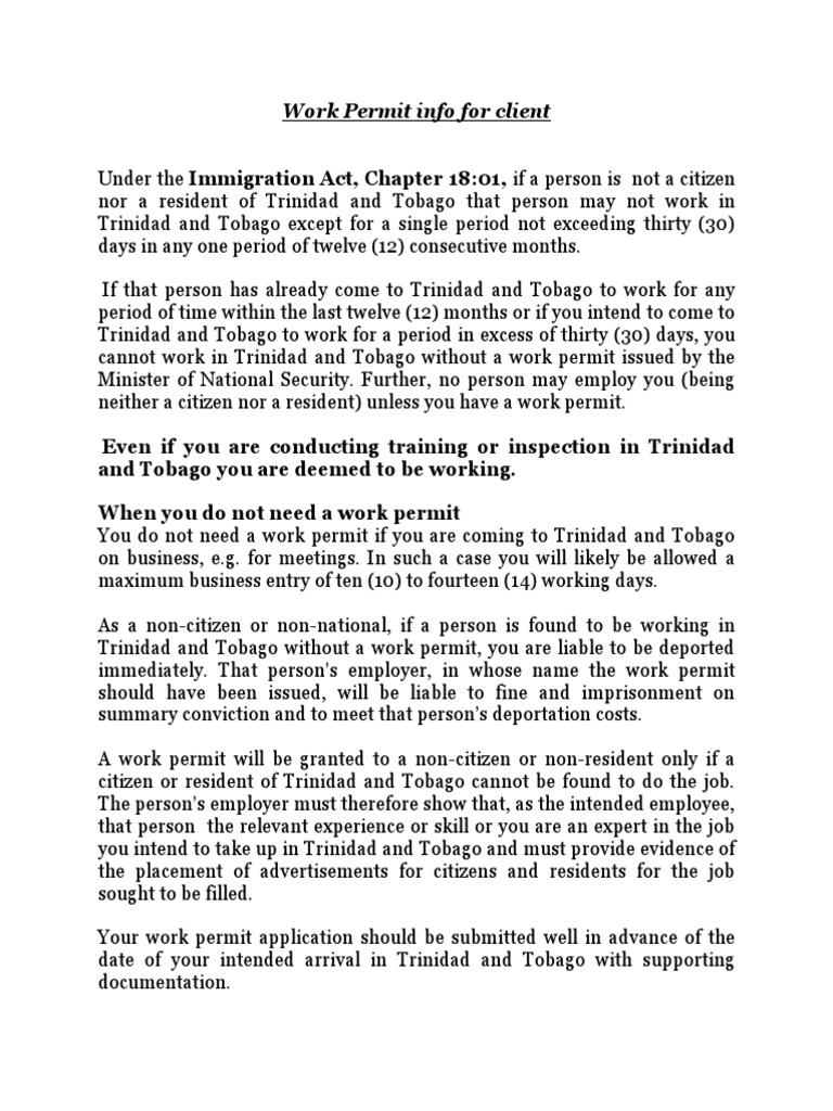 Work Permit Info For Client | PDF | Travel Visa | Immigration Law