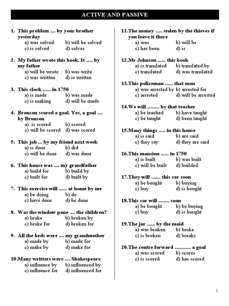 Passive Voice Multiple Choice Exercises | PDF | Home & Garden