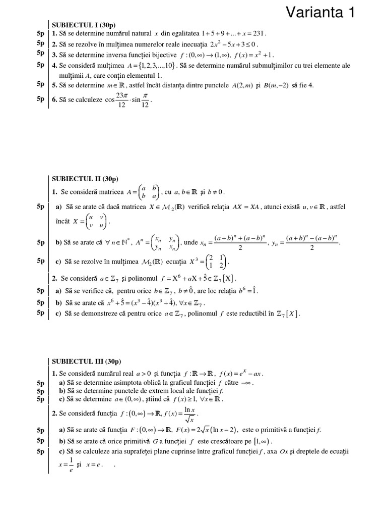 Bac Matematica M1 2009 | PDF