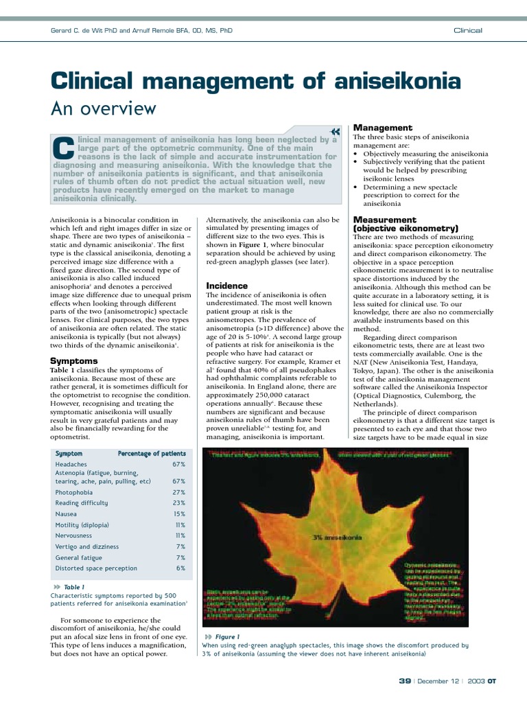 Managing Aniseikonia with Iseikonic Lenses | PDF | Optometry ...