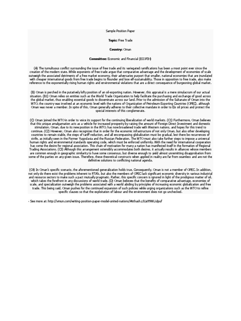 Sample Position Paper | PDF | Free Trade | Opec