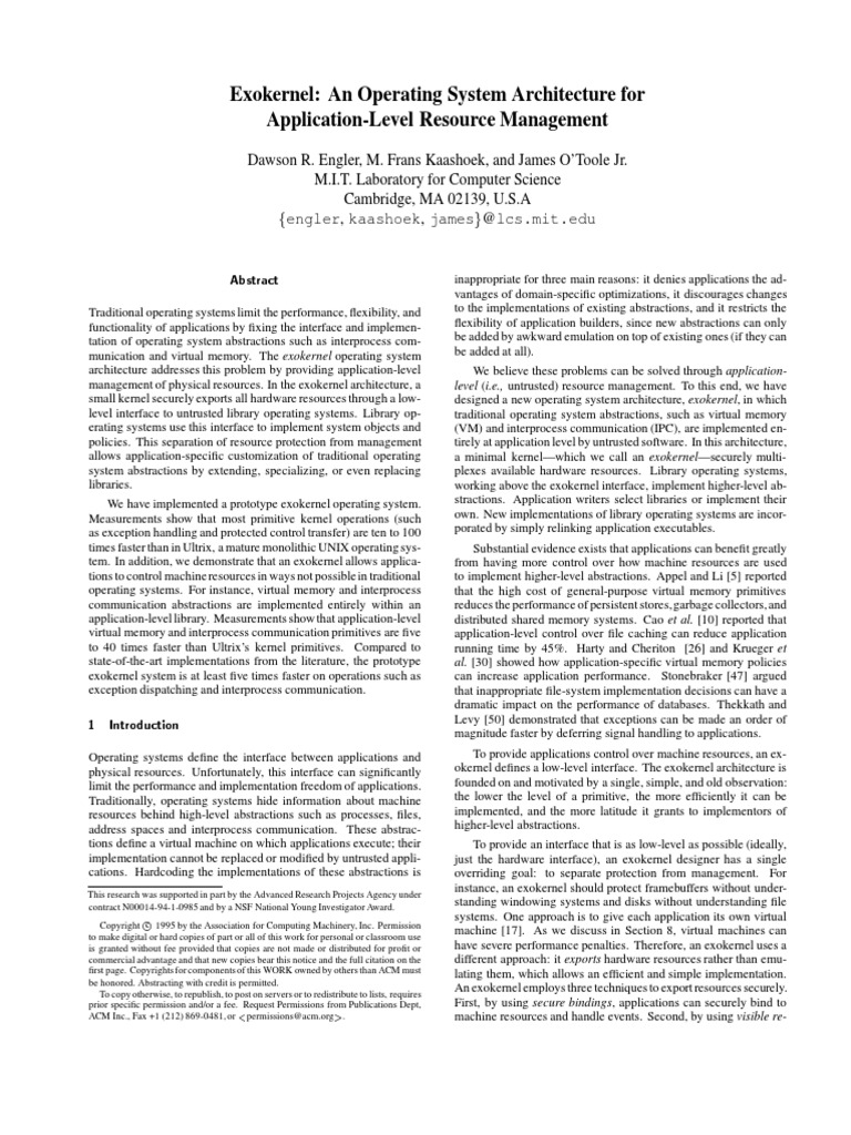 Exokernel: An Operating System Architecture For Application-Level ...