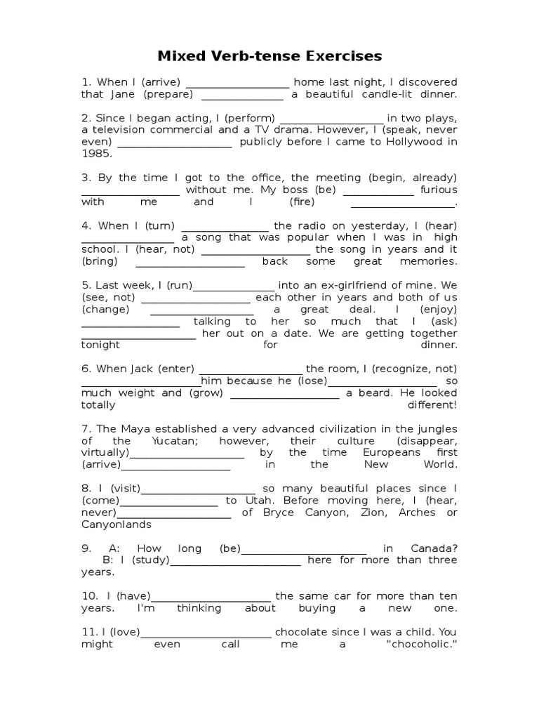Mixed Verb Tense Exercises | PDF | Leisure