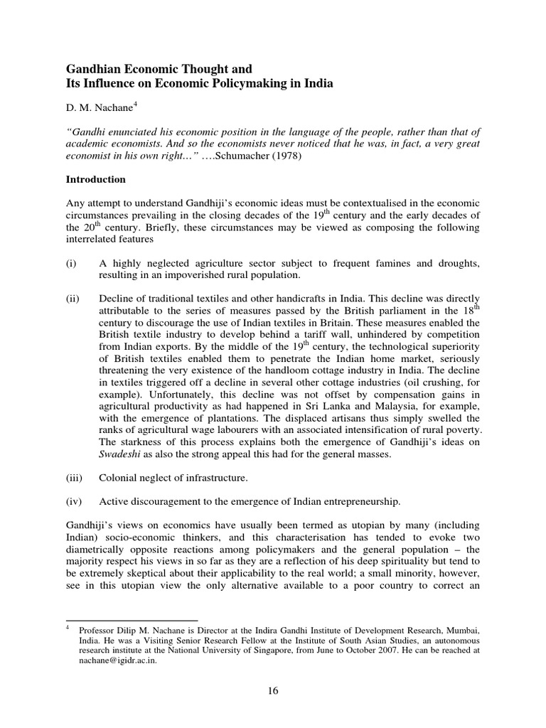 Gandhian Economics and India's Policies | PDF | Mahatma Gandhi | Capitalism