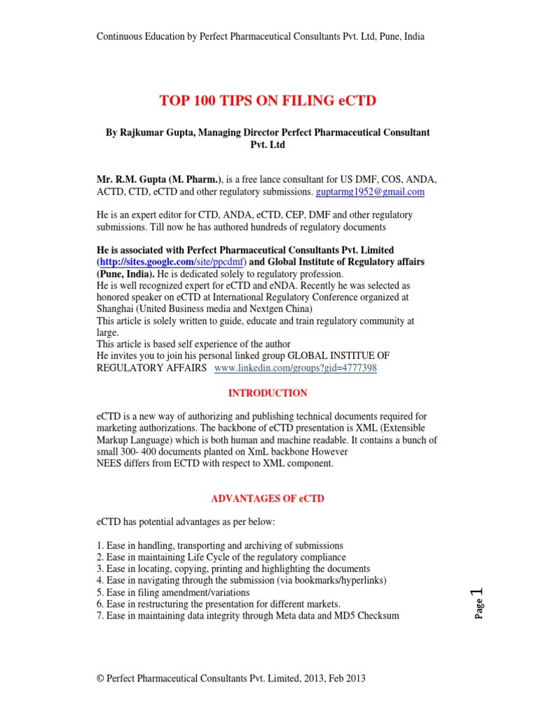 Top 100 Tips On Filing Ectd | PDF | Portable Document Format | Hyperlink
