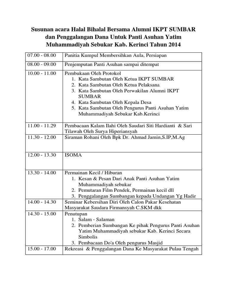 Susunan Acara Reuni Alumni IKPT | PDF