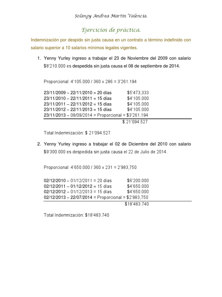 Ejercicios de Práctica Indemnizacion | PDF | Finanzas y dinero