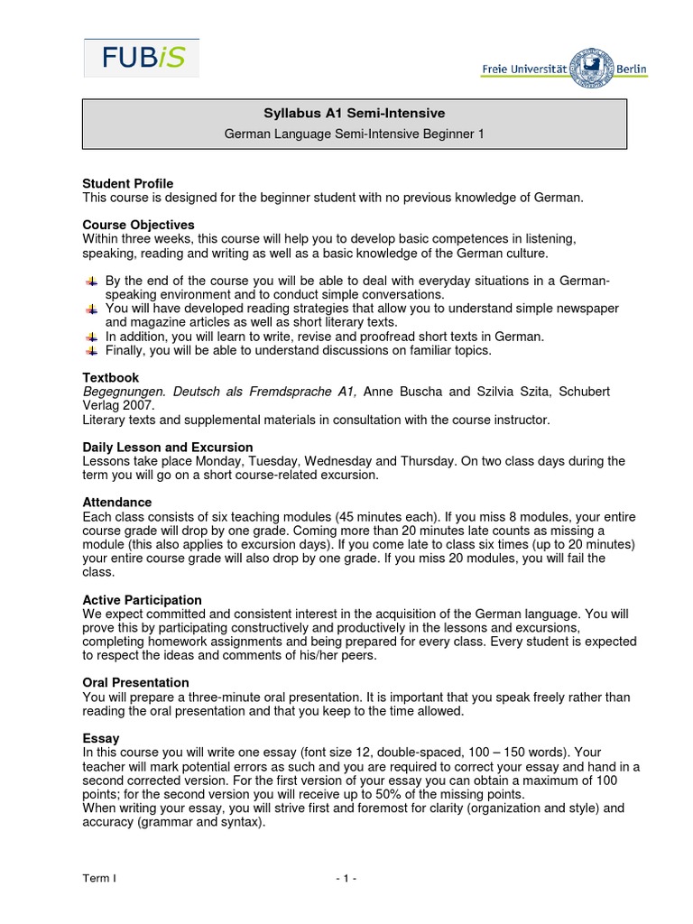 Beginner German Language Course Syllabus | PDF | Essays | Reading ...