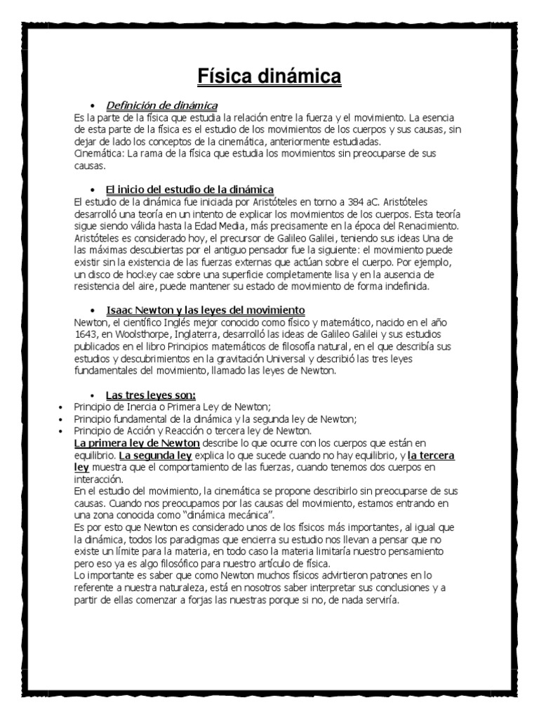 Física Dinámica | PDF | Las leyes del movimiento de Newton | Movimiento ...