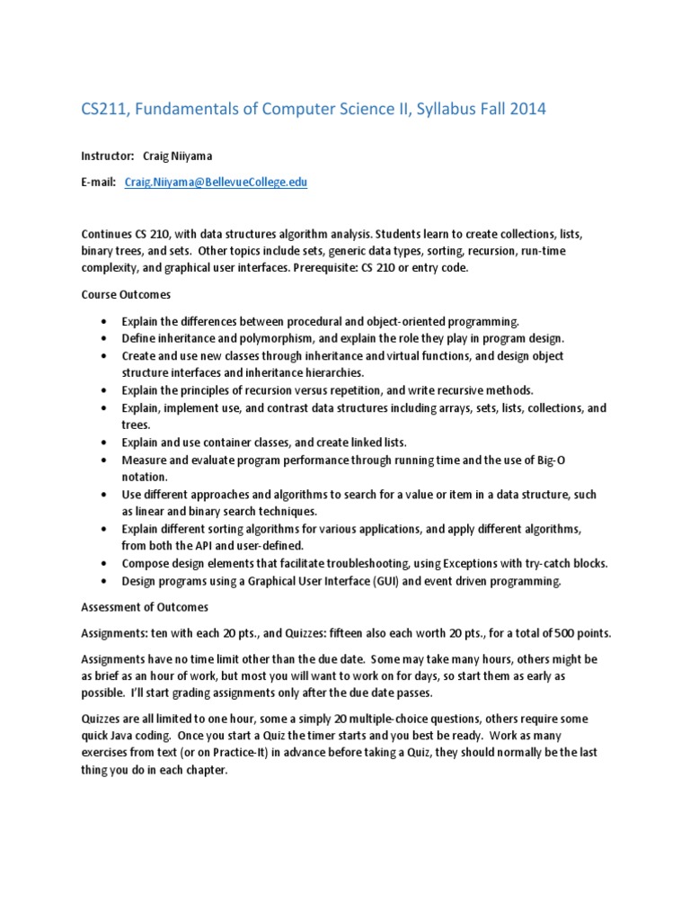 Syllabus CS211 | PDF | Inheritance (Object Oriented Programming) | Java (Programming Language)