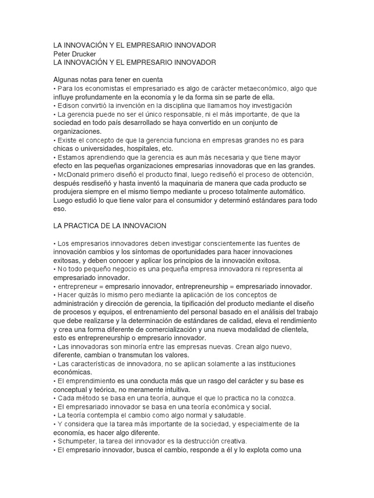 La Innovación y El Empresario Innovador Peter Drucker | PDF ...