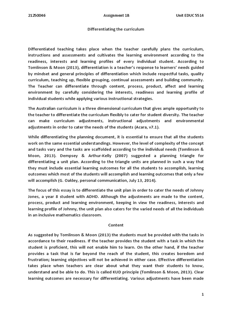 Differentiating The Curriculum - Edited Final Assignment | PDF