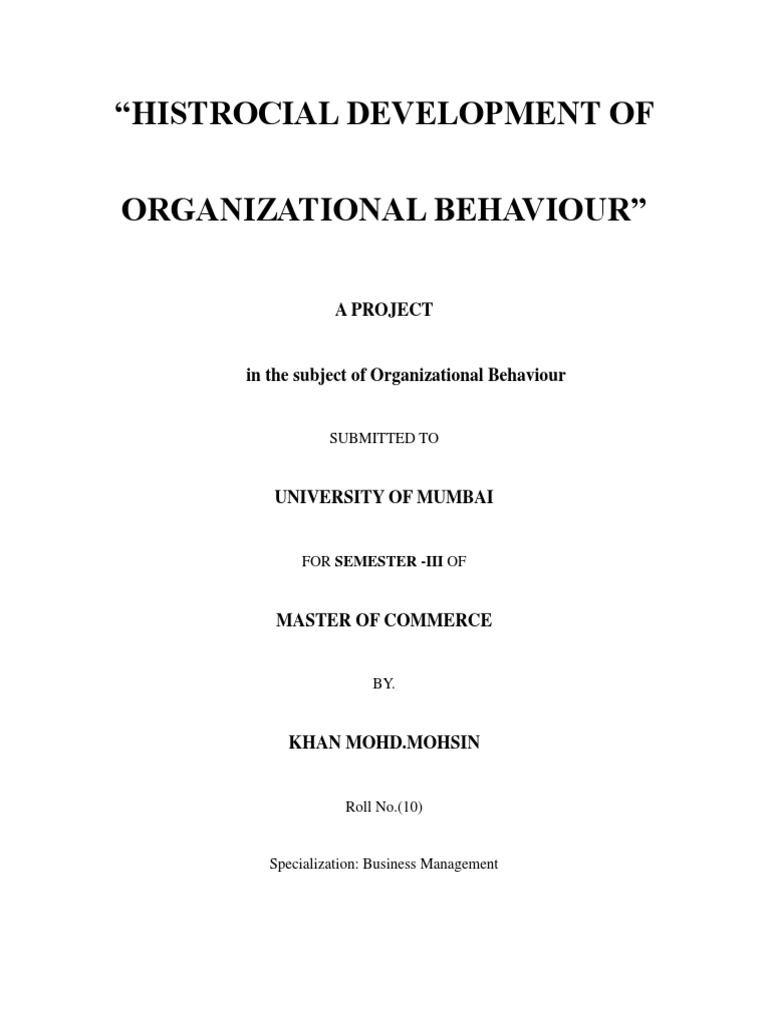 Historical Development of Organizational Behaviour | PDF ...