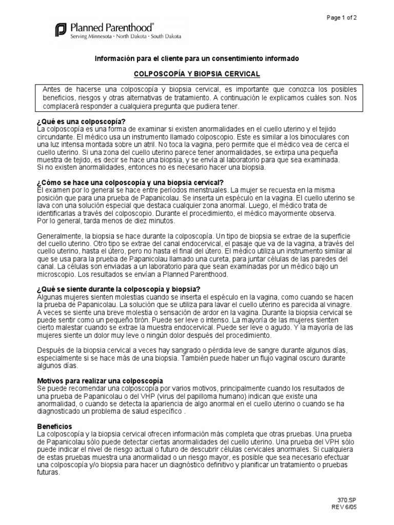 Colpo Consentimiento | PDF | Biopsia | Vagina