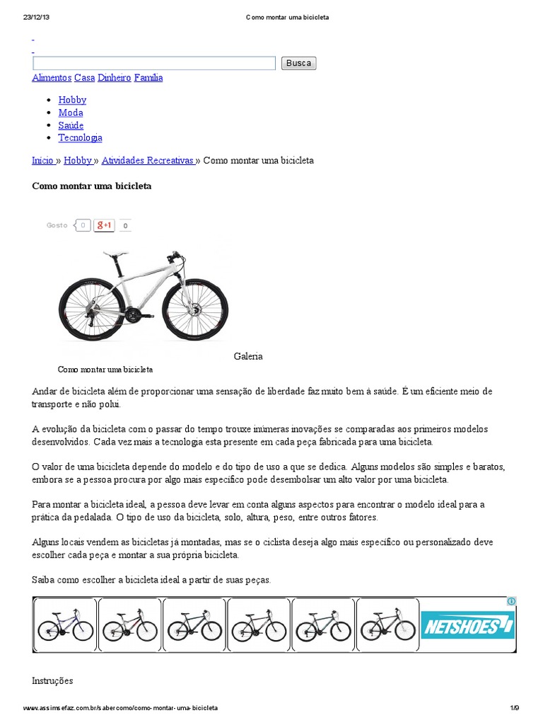 Como Montar Uma Bicicleta | PDF | Suspensão (veículo) | Moda