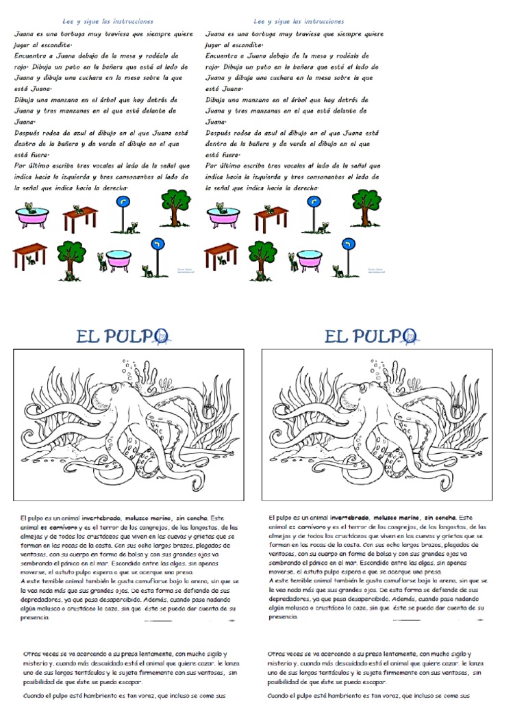 Comprension de Lectura El Pulpo | PDF
