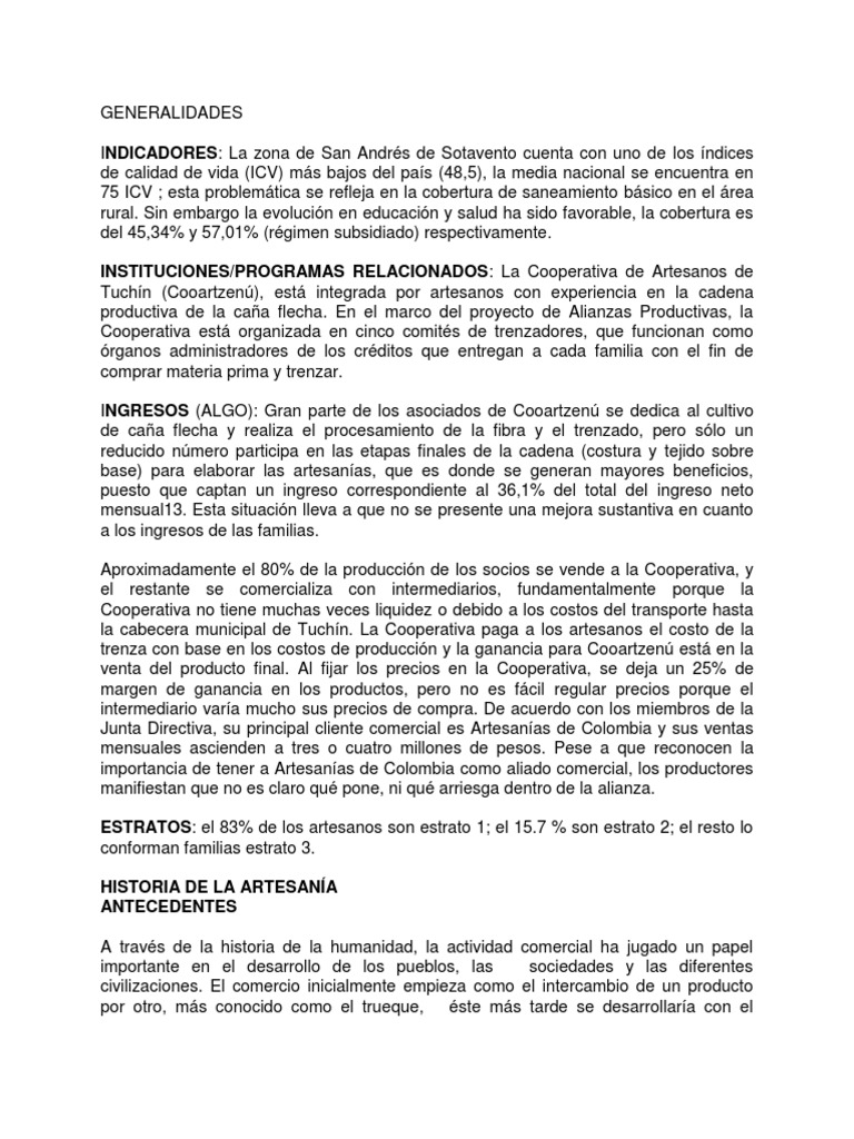 Historia de La Artesanía en Colombia Y TUCHIN | PDF | Economias ...