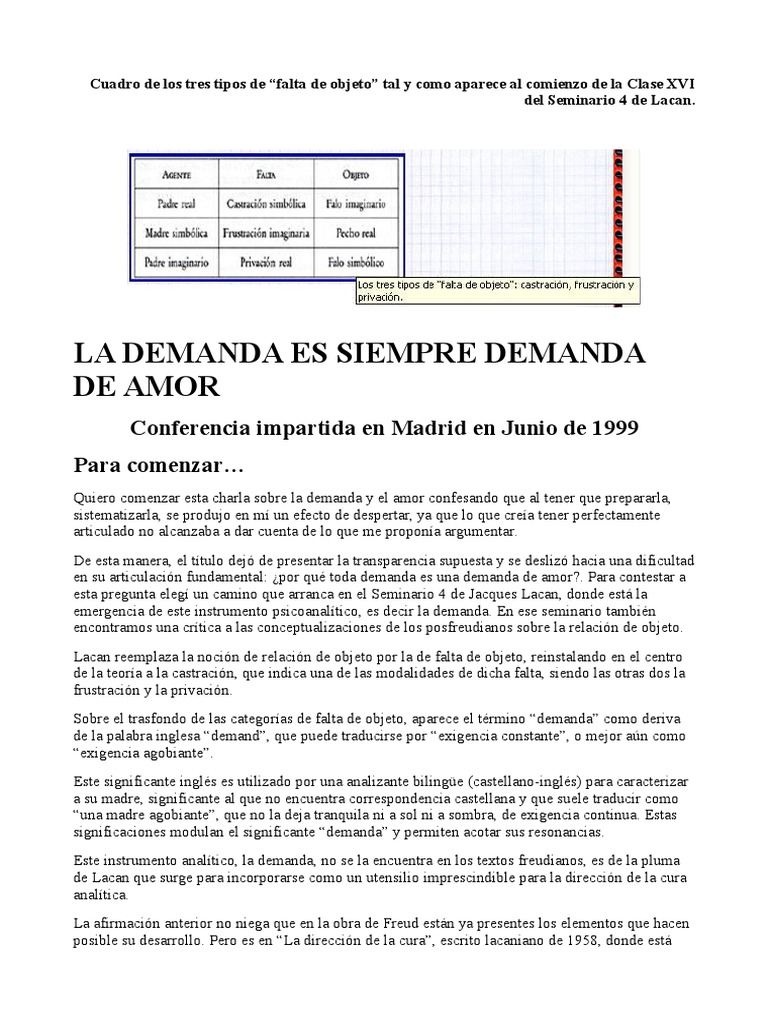El impasse freudiano y la emergencia de la demanda en Lacan | PDF ...