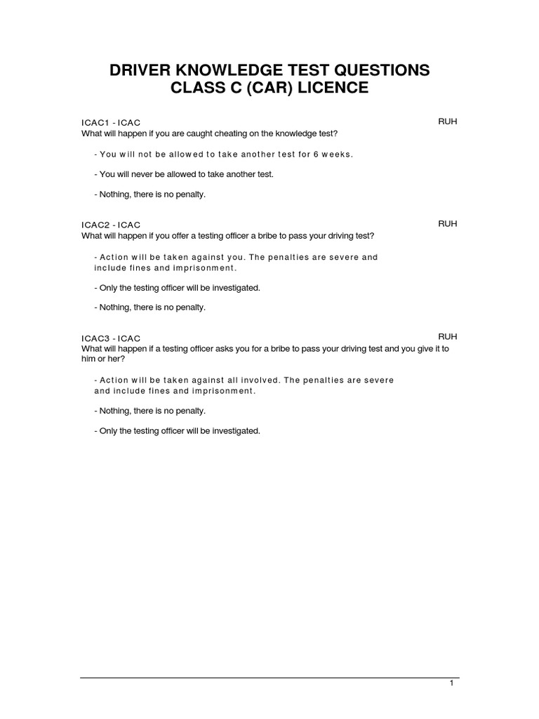 NSW, Australia Driver Knowledge Test Questions Car | Traffic ...