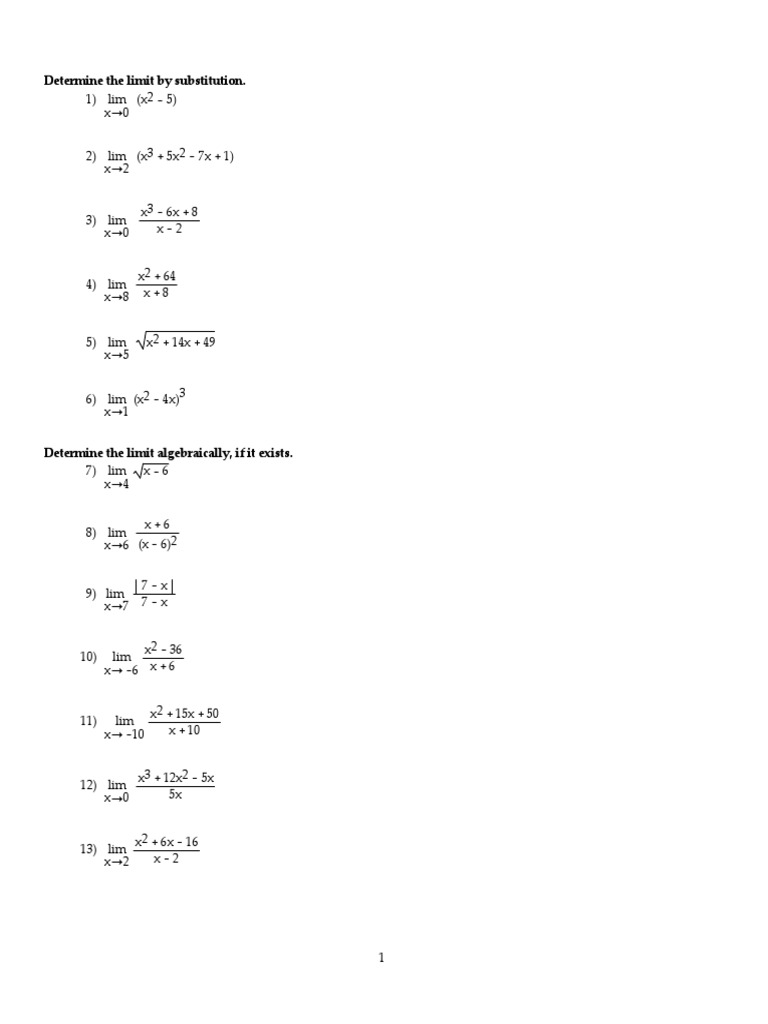 Limits and Continuity Worksheet 1 | PDF | Tangent | Infinity Limits and Continuity Worksheet 1 | PDF | Tangent | Infinity