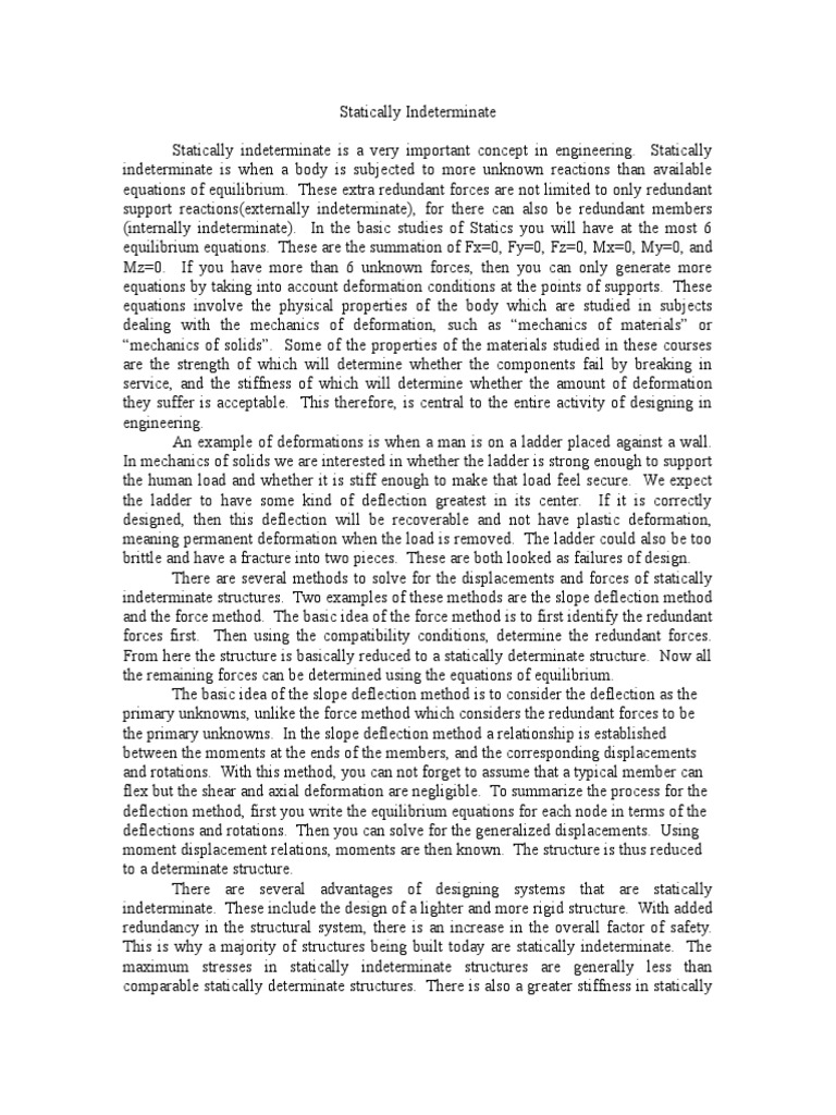 Understanding Statically Indeterminate Structures | PDF | Strength Of Materials | Solid Mechanics