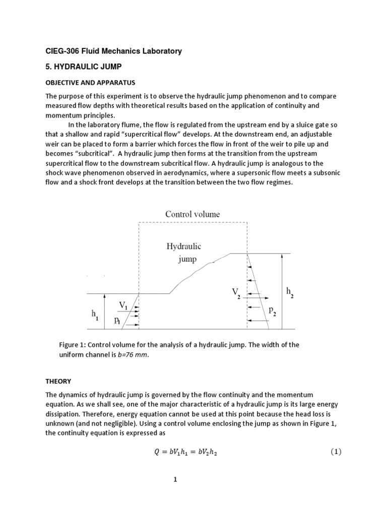 Hydraulic Jump Lab Pdf Science Mathematics