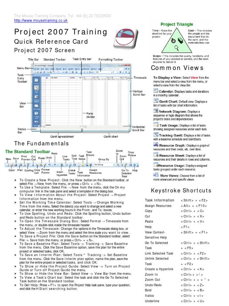 Project 2007 Quick Reference | PDF | Double Click | Menu (Computing)