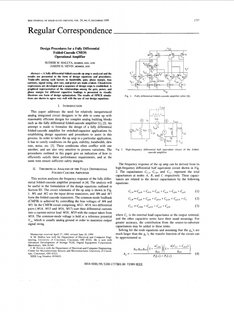 Folded Cascode | PDF | Amplifier | Operational Amplifier