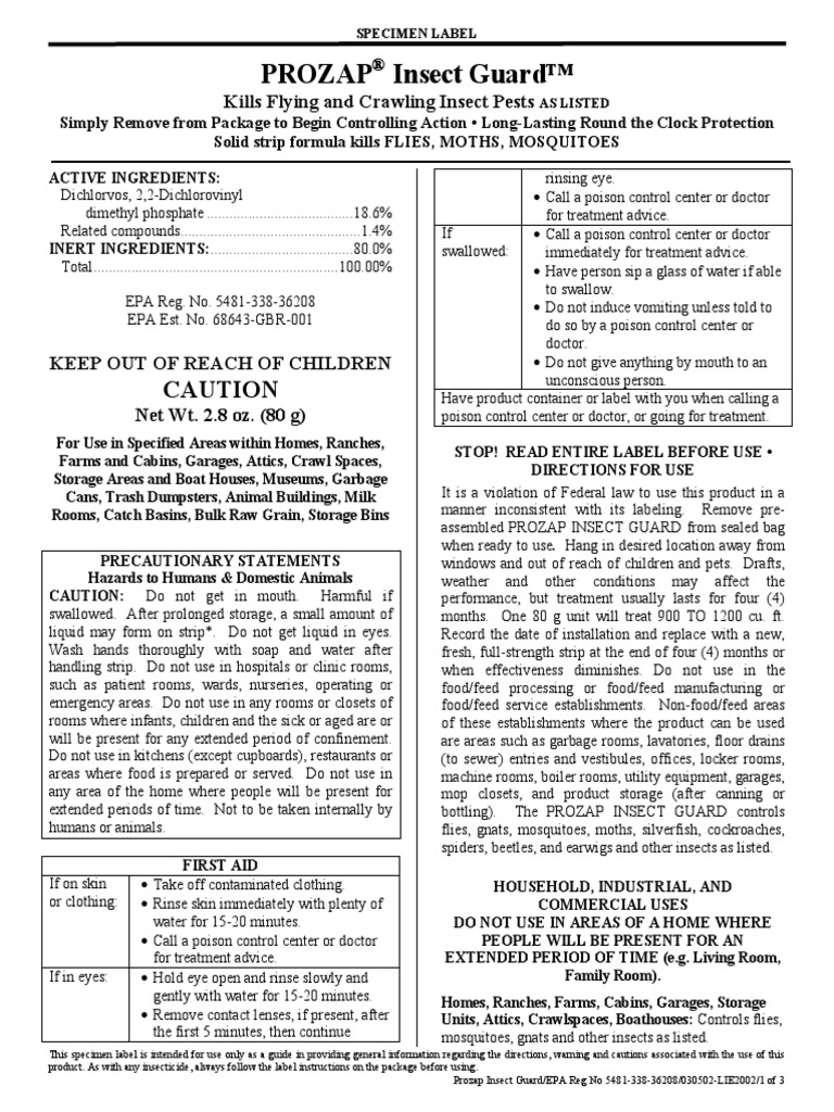 Prozap Insect Guard | PDF | Damages | Foods