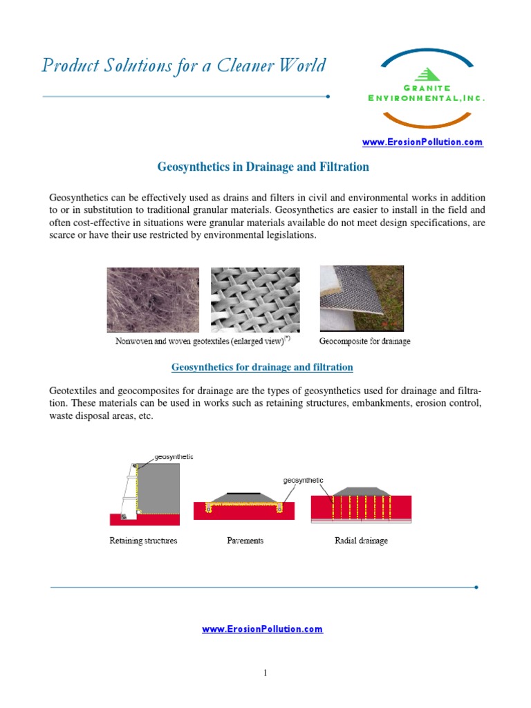 Geosynthetics for Drainage Solutions | PDF | Drainage | Filtration