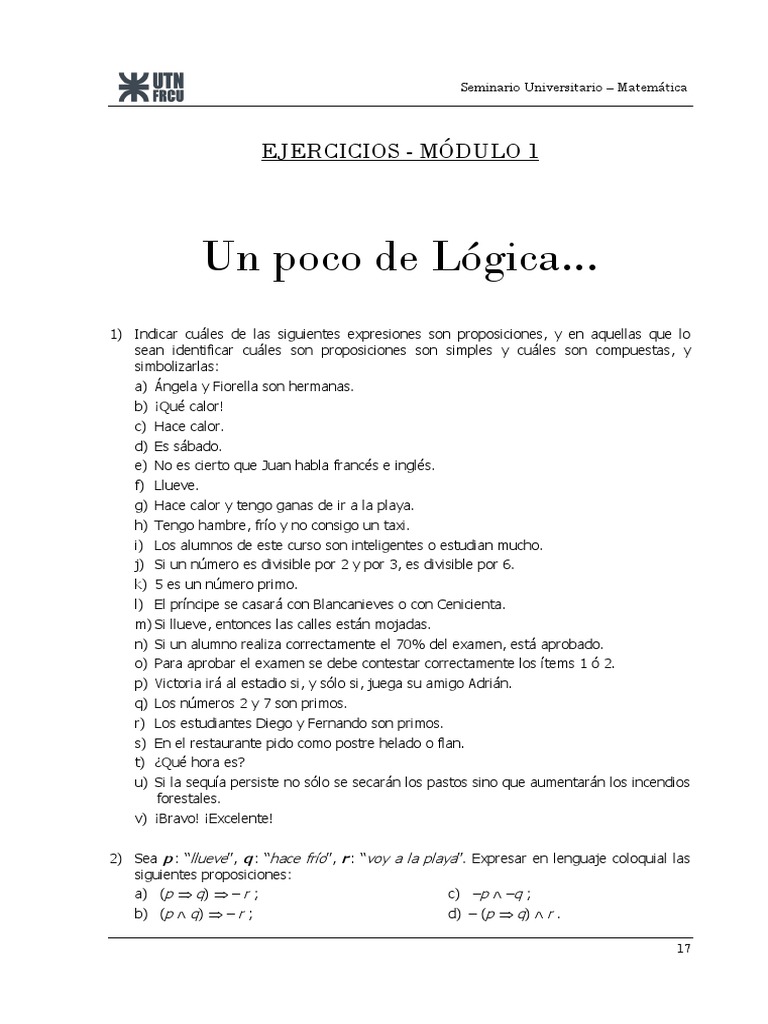 01 Modulo1 Ejercicios Intensivo Ingreso2014 | Descargar gratis PDF | Proposición | Verdad