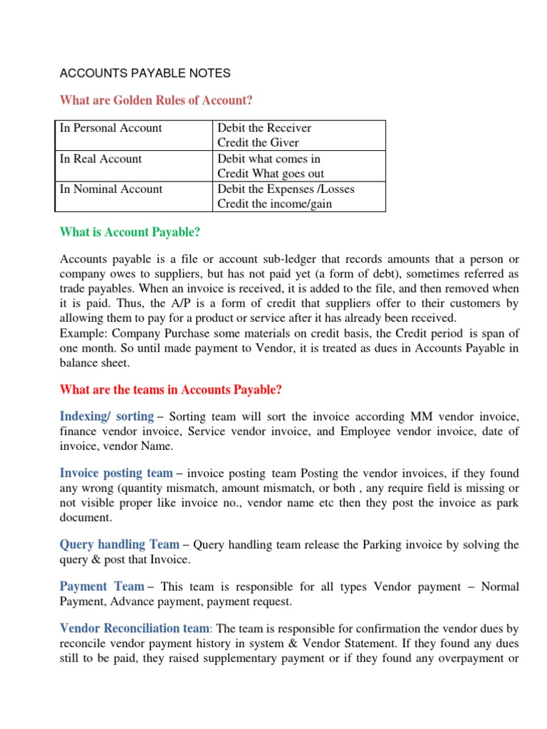 Accounts Payable Notes | PDF | Accounts Payable | Debits And Credits
