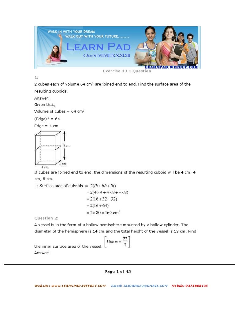 Volume and Surface Area Exercises | PDF | Sphere | Volume