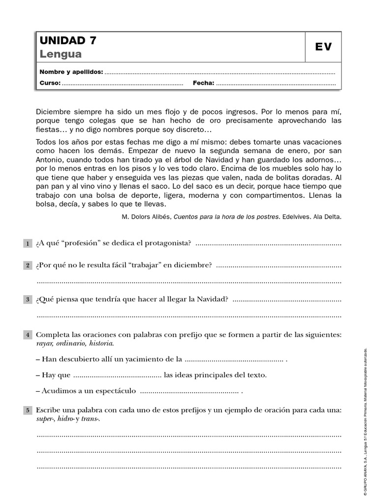 Lengua 5º Unidad 7 | PDF | Artes del Lenguaje y Comunicación | Estudios ...