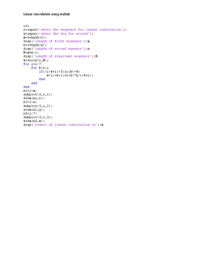 Linear Convolution Using Matlab | PDF Linear Convolution Using Matlab | PDF