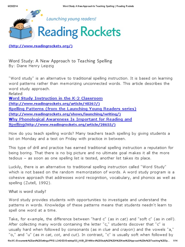 Word Study - A New Approach To Teaching Spelling - Reading Rockets ...