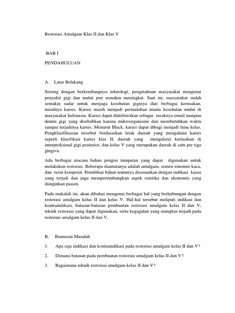 Restorasi Amalgam Klas II Dan Klas V | PDF