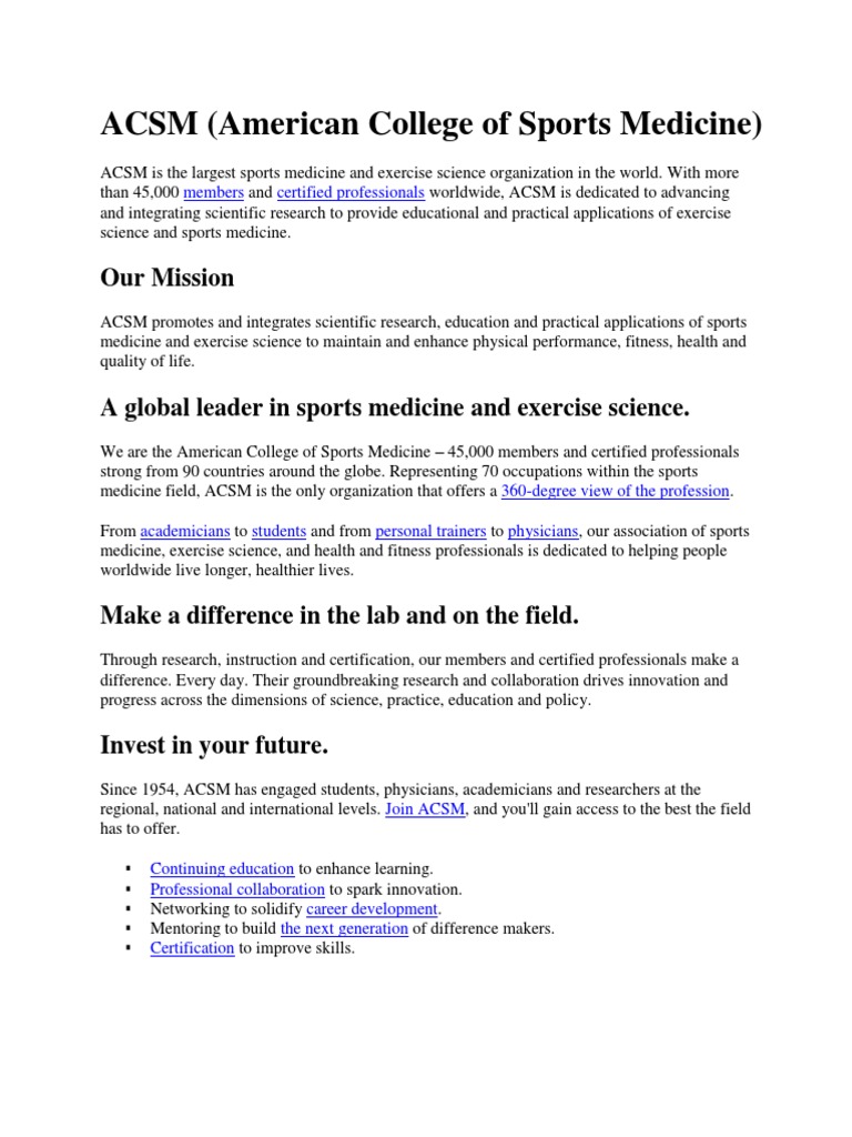 ACSM: Advancing Sports Medicine & Exercise | PDF | Wellness | Lifestyle