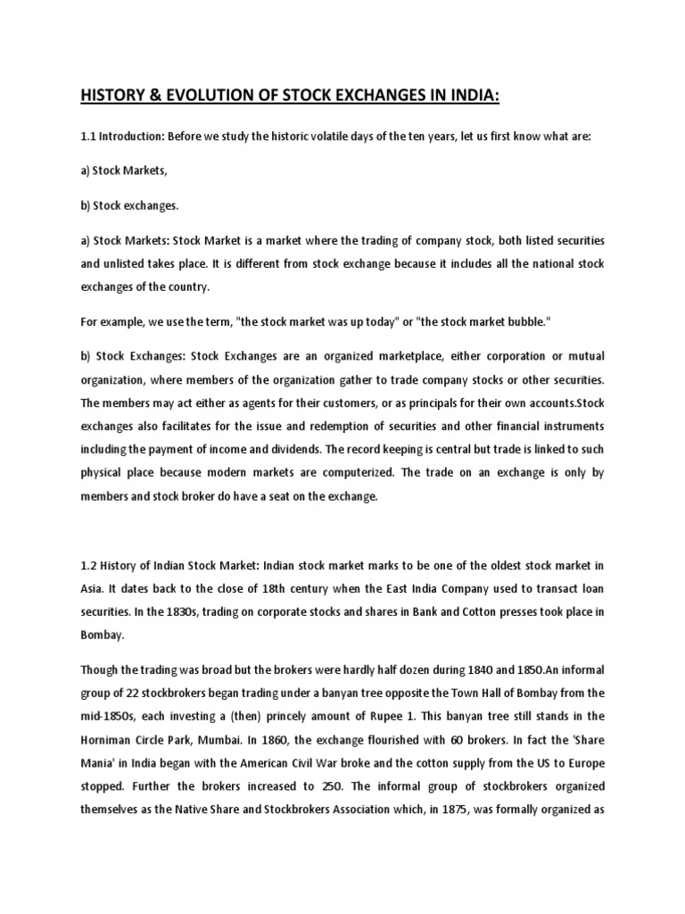 History & Evolution of Stock Exchanges in India | PDF | Stock Market ...
