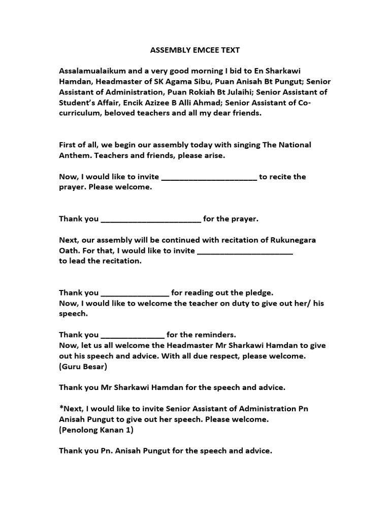 Assembly Emcee Text | PDF