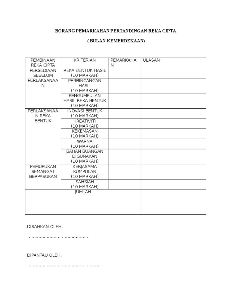 Borang Pemarkahan Pertandingan Reka Cipta | PDF